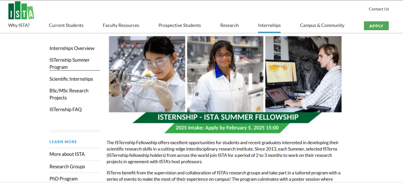 Summer Internship 2025 in Australia: ISTA Fellowship Opportunity