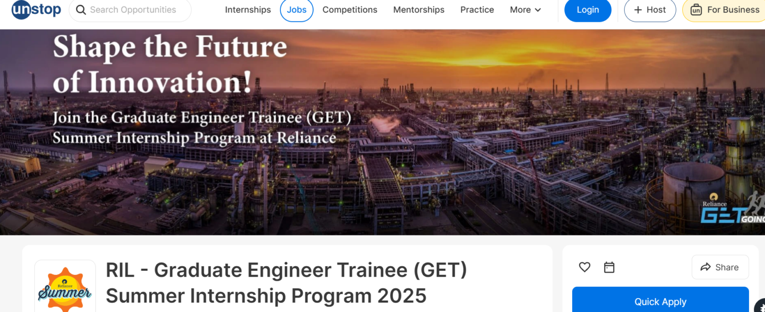 Reliance Paid Summer Internship Programme 2025 - AICTE INTERNSHIP HELP DESK